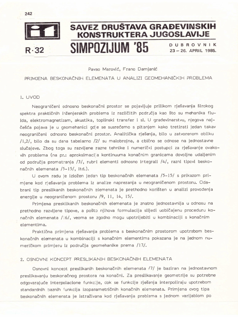 1985-SIMPOZIJUM-primjena Beskonacnih Elemenata Analizi Geomehaniclih ...