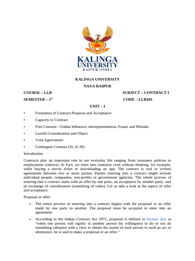 Notes Kalinga University 1 | PDF | Misrepresentation | Offer And Acceptance