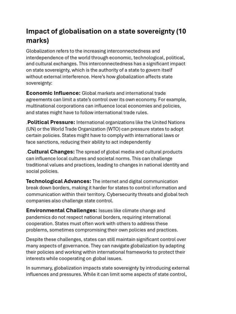 Globalisation On Sovereignty | PDF
