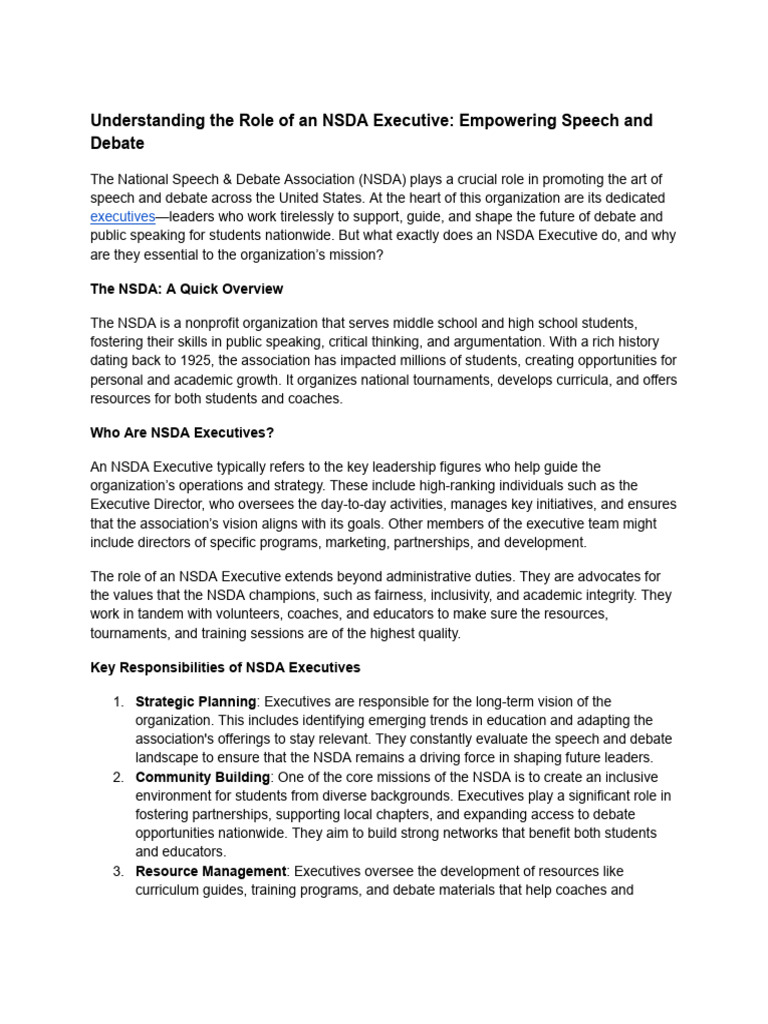 Understanding The Role of An NSDA Executive: Empowering Speech and ...