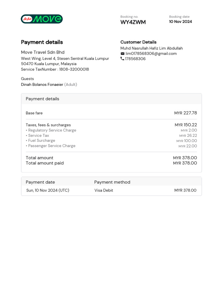 AirAsia Invoice WY4ZWM | PDF