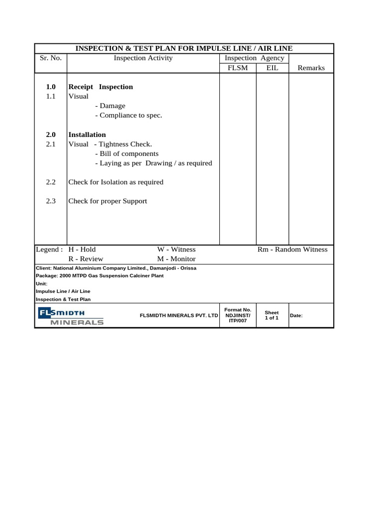 Itp For Impulse Line or Air Line | PDF
