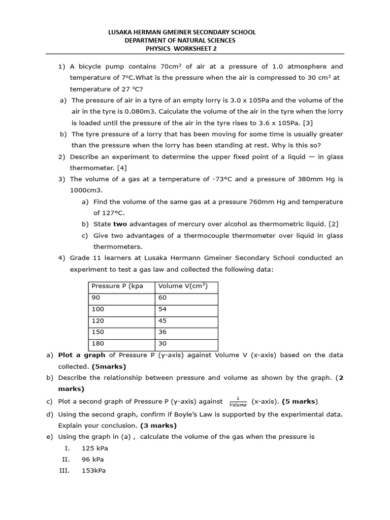 Physics Worksheet 2-Thermal physics | PDF