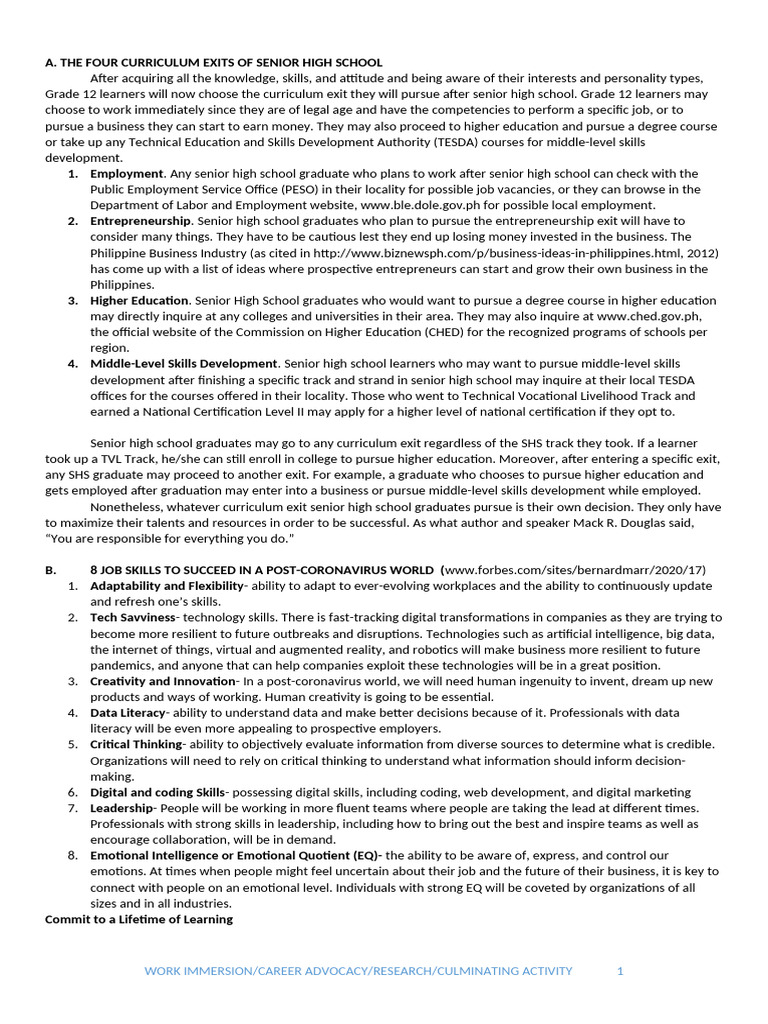 Csi Work Immersion Finals Lp | PDF | Emotional Intelligence | Interview