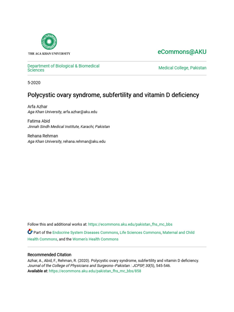 Polycystic Ovary Syndrome Subfertility and Vitamin D Deficiency | PDF ...