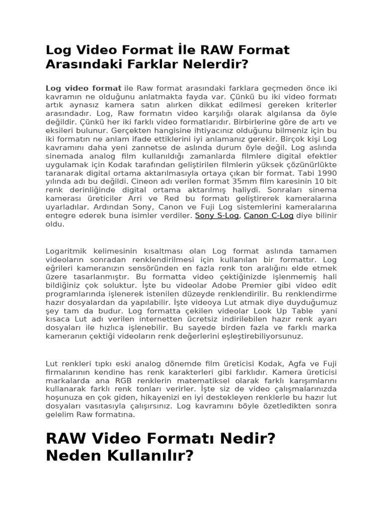 Log Video Format İle RAW Format Arasındaki Farklar Nelerdir | PDF