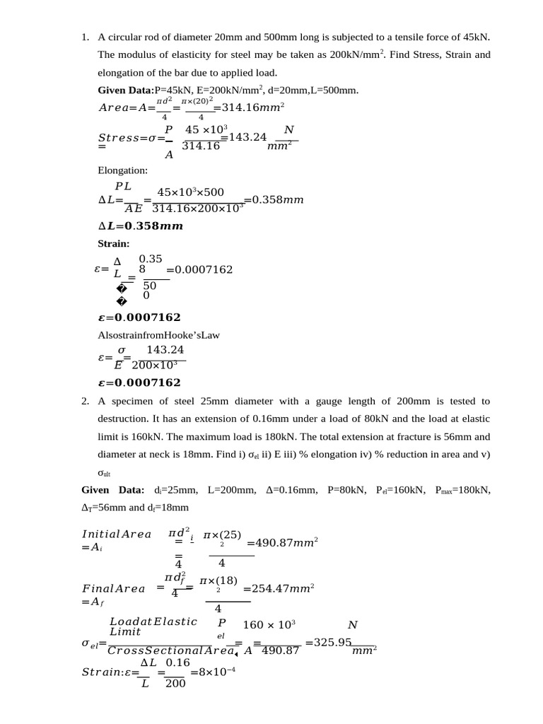 A circular rod of diameter 20mm and 500mm long is subjected to a ...