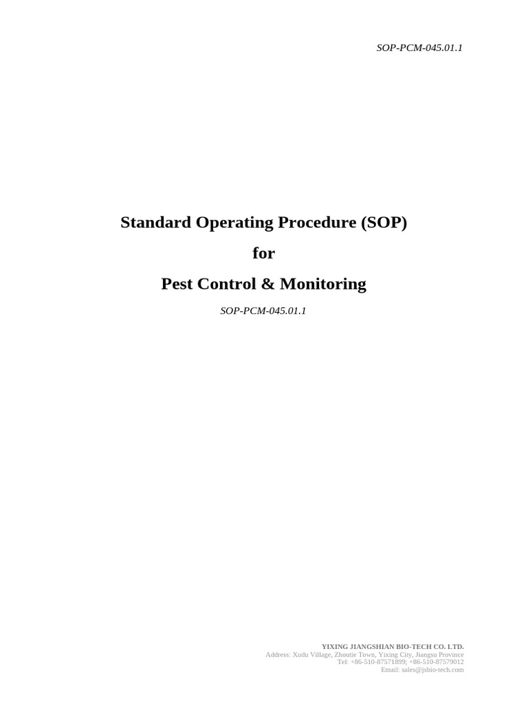 Pest Control SOP for Pharma Facilities | PDF | Pest Control | Pest ...