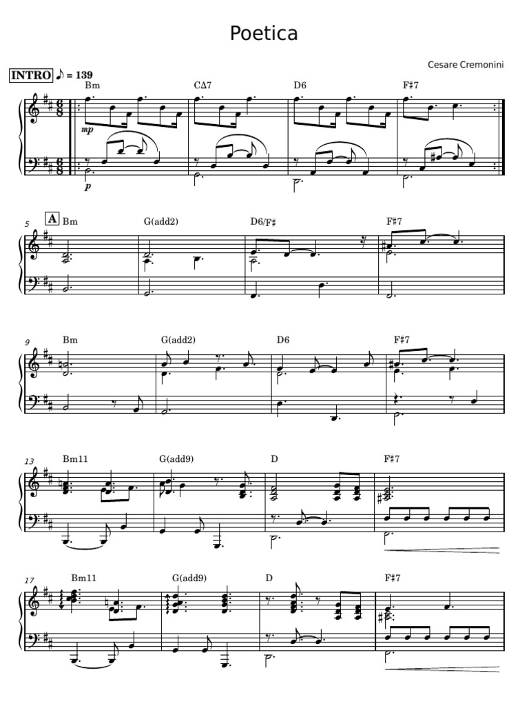 PianoScore Poetica - Cesare Cremonini | PDF