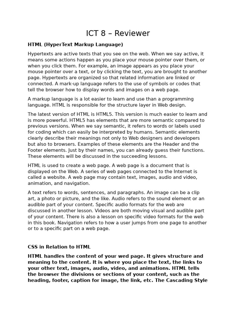 ICT 8 - Reviewer | PDF | World Wide Web | Internet & Web