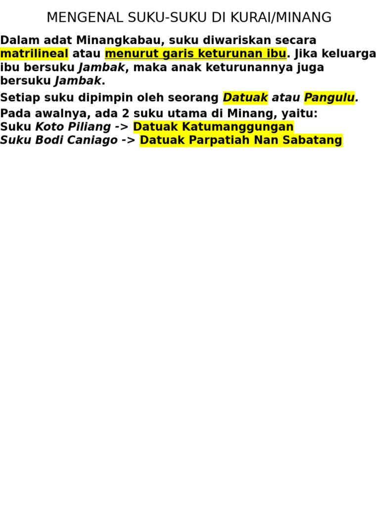 Suku-Suku di Minangkabau dan Pewarisan | PDF