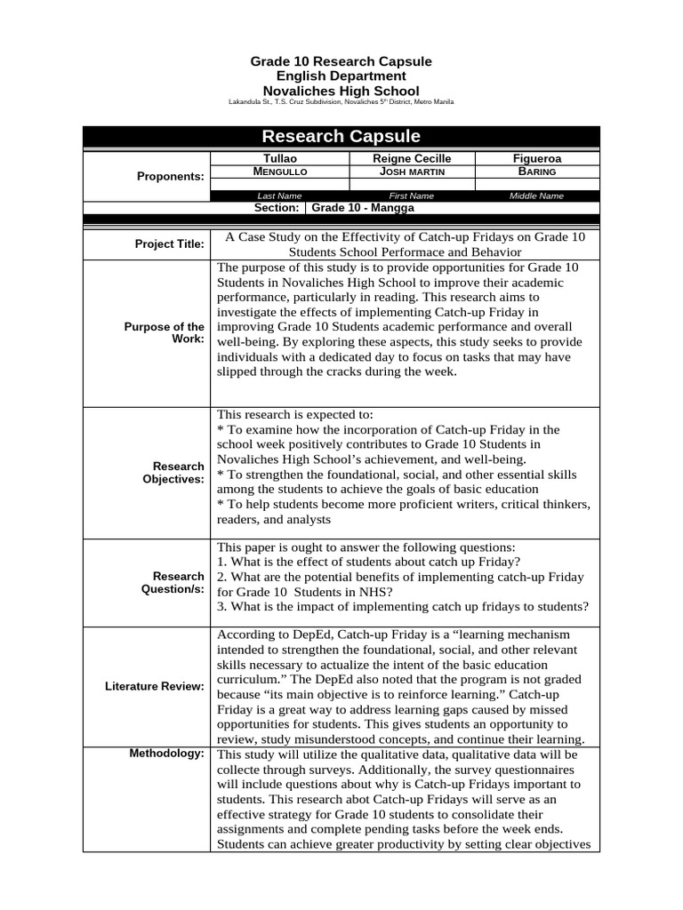 Research Capsule Template | PDF | Cognition | Behavior Modification