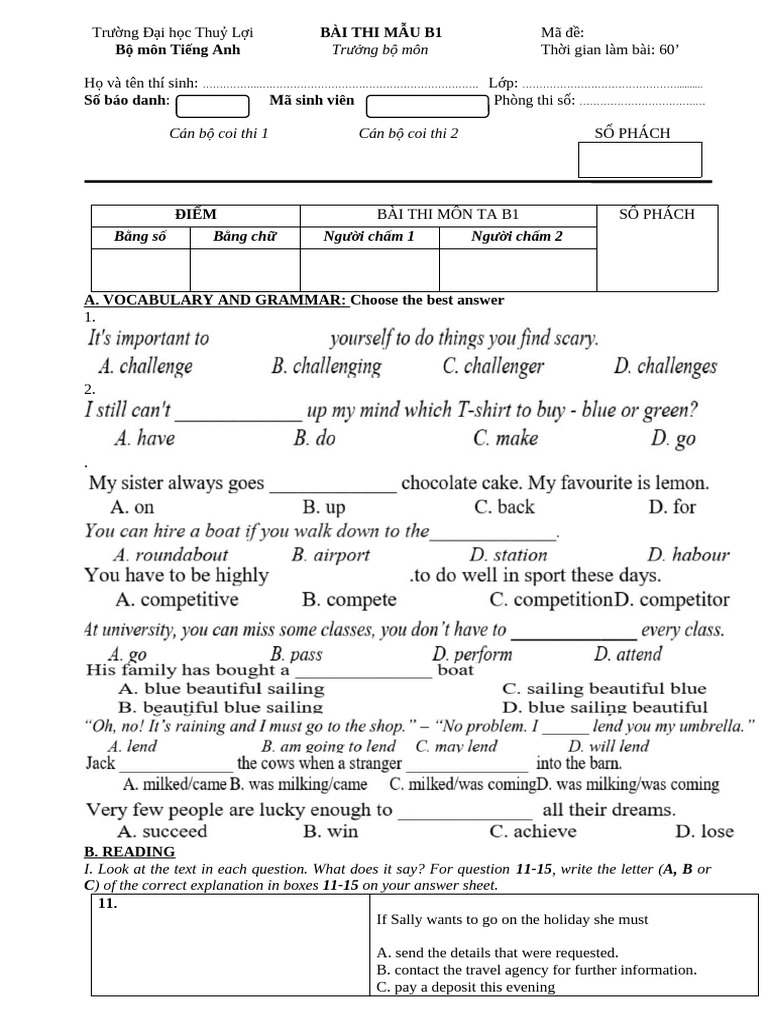 B1 English Exam Sample Paper | PDF | Bees | Flowers