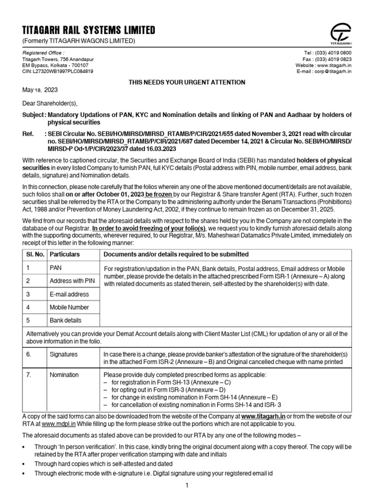 TRSL KYC Updating Form 18 - May - 2023 | PDF | Securities (Finance ...