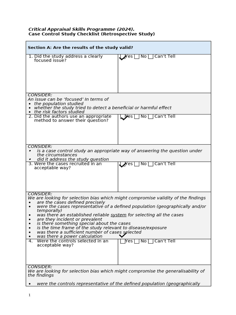 Case Control Study Checklist Guide | PDF | Confounding | Exposure (Photography)
