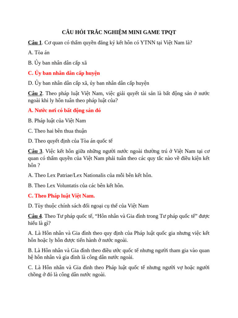 Câu hỏi mini game TPQT | PDF