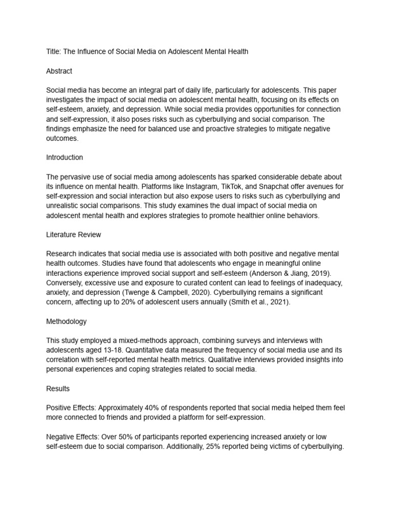 Title - The Influence of Social Media On Adolescent Mental Health | PDF ...