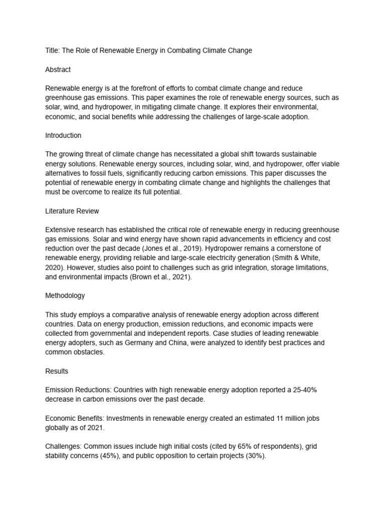 Title - The Role of Renewable Energy in Combating Climate Change | PDF ...