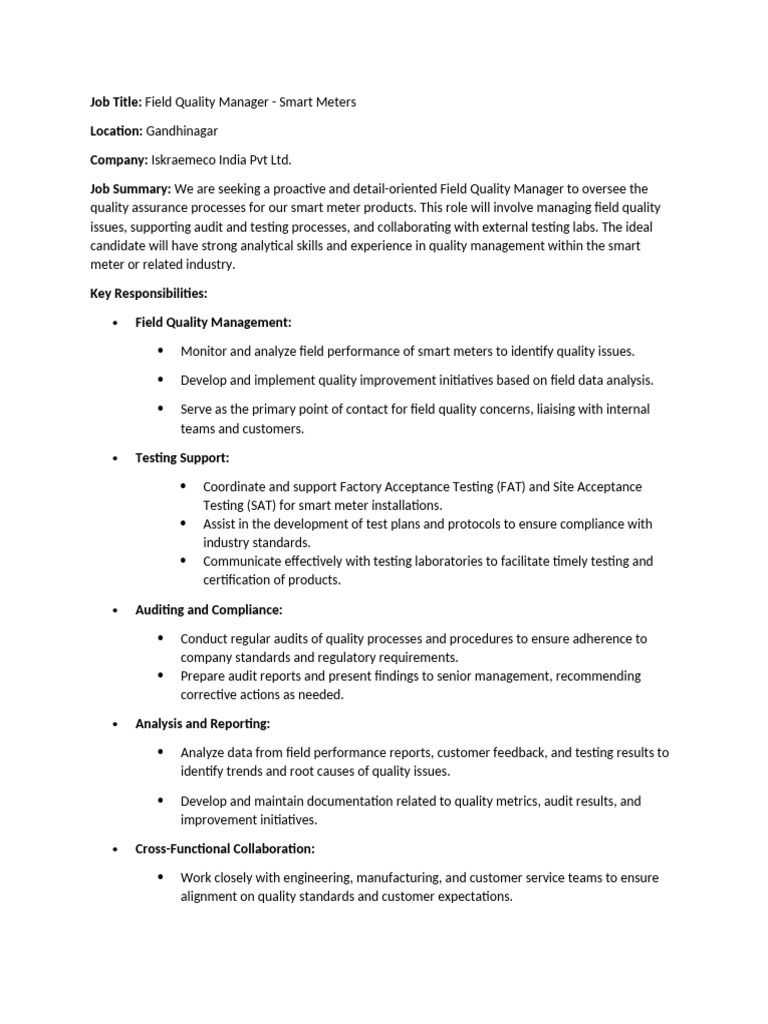 Field Quality Manager - Smart Meters | PDF
