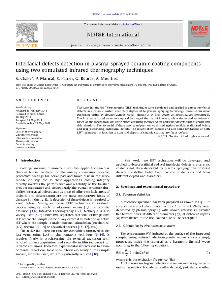 Interfacial defects detection in plasma-sprayed ceramic coating components using two stimulated ...