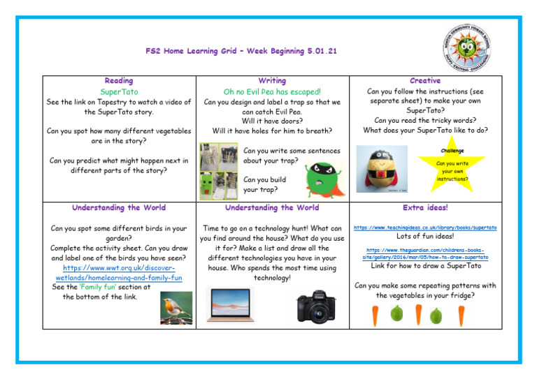 Week 1 Home Learning Grid - SuperTato | PDF