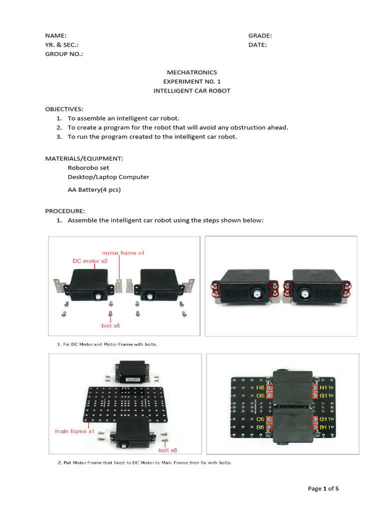 Expt 1 Intelligent Car Robot | PDF