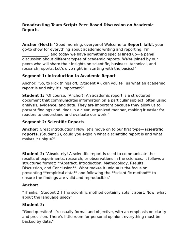 Sample Broadcasting Team Script For Peer Based Discussion | PDF ...