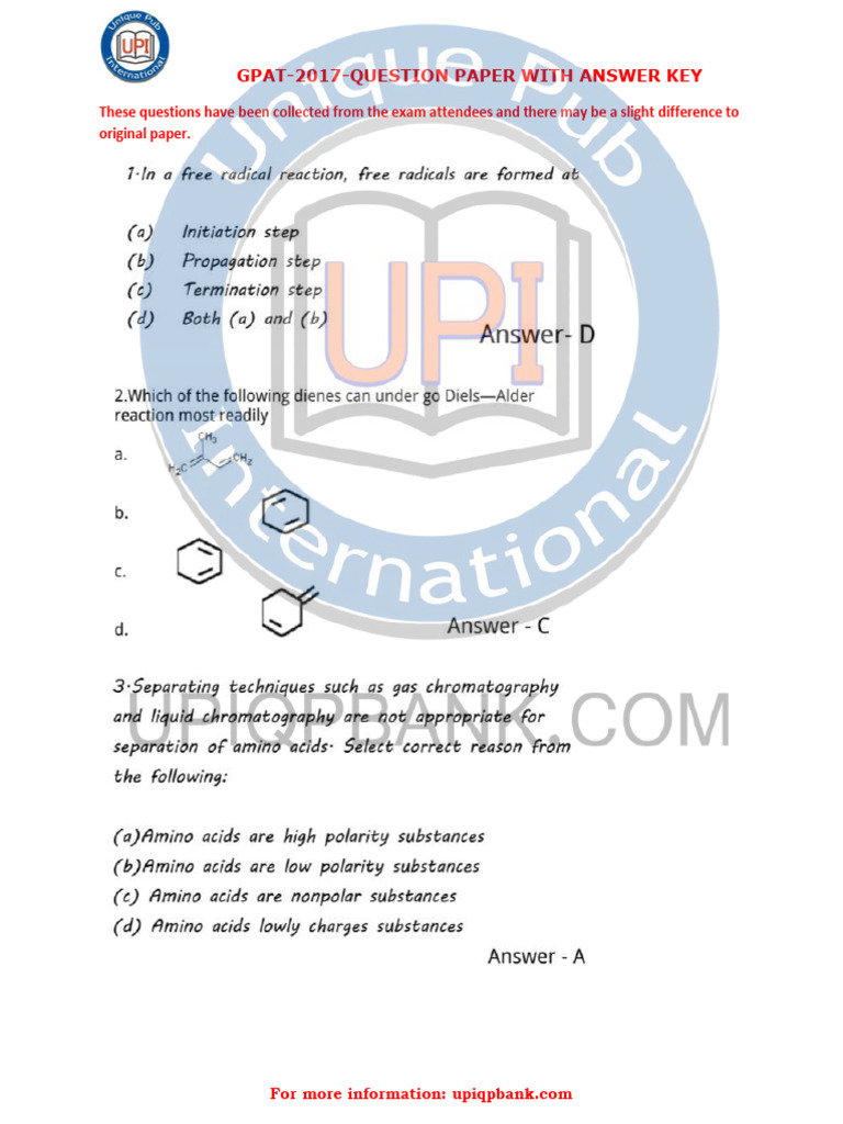 GPAT 2017 Question Paper and Answers | PDF | Qualifications | Tests