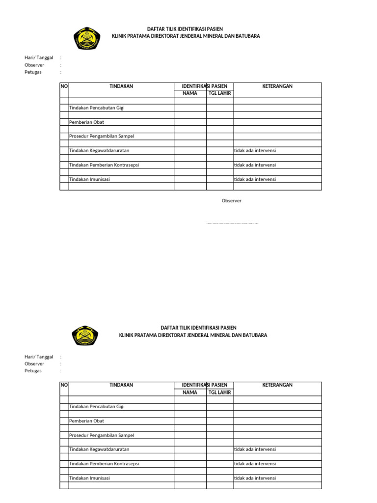 Daftar Tilik Identifikasi Pasien | PDF