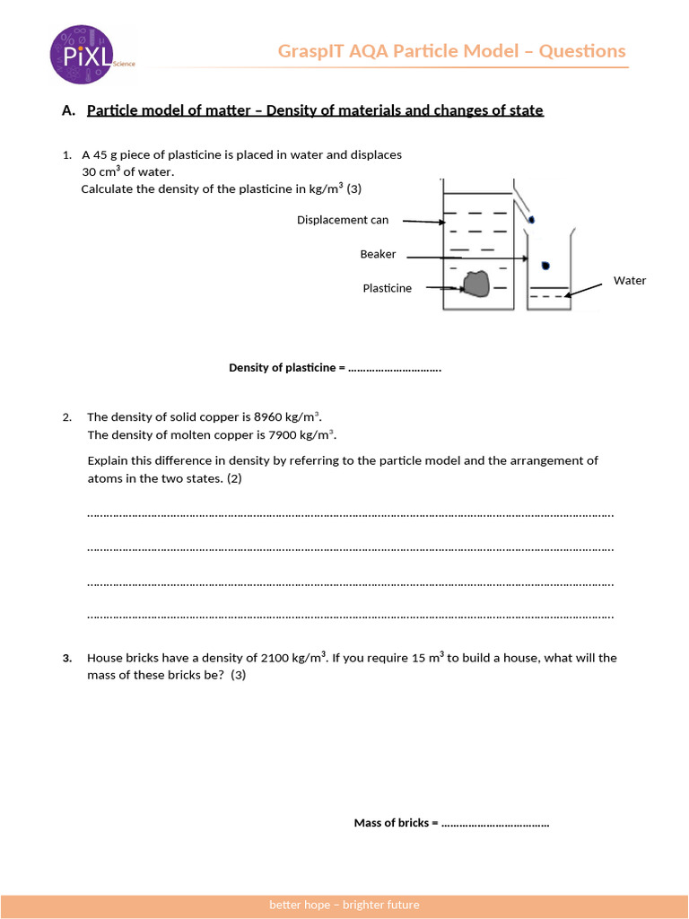 AQA Physics - Particle Model of Matter - GraspIT - GCSE - WRITING SPACE ...