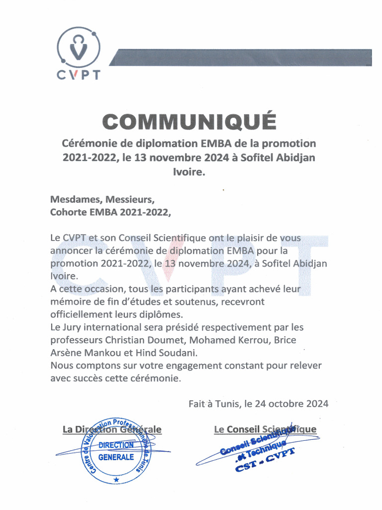Cérémonie de Diplomation CVPT | PDF