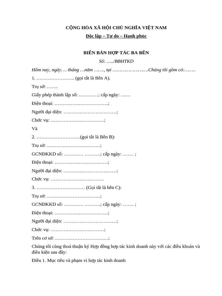 Hop Dong Hop Tac 3 Ben - 1709144940 | PDF