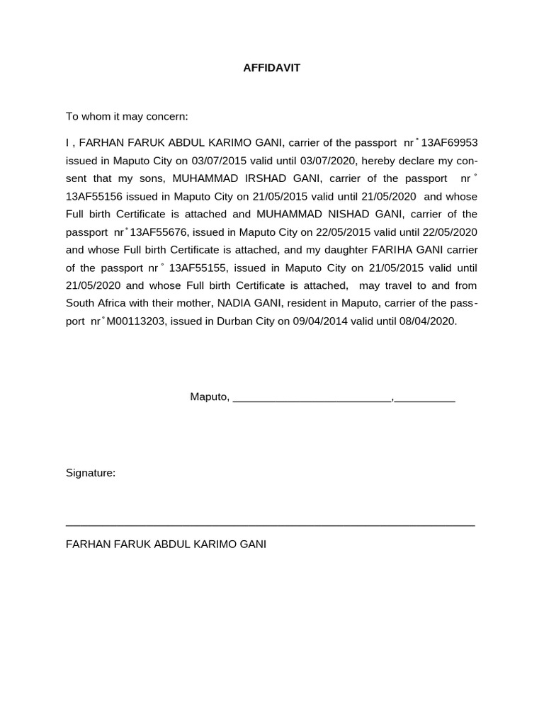 Affidavit de Farhan para Nadia 2 | PDF