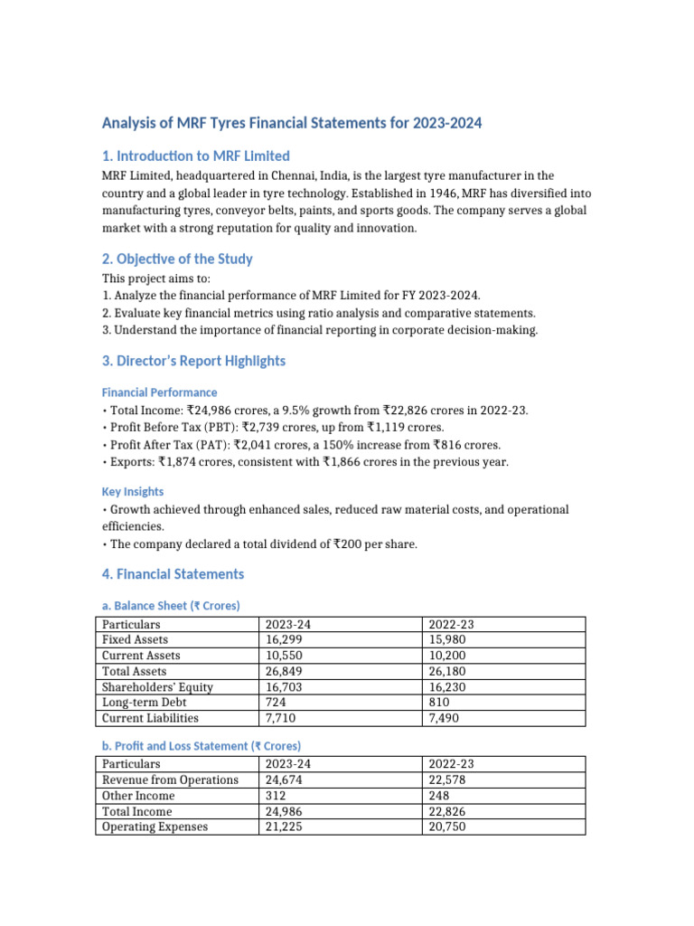 MRF Financial Analysis 2023 2024 | PDF | Financial Statement | Taxes