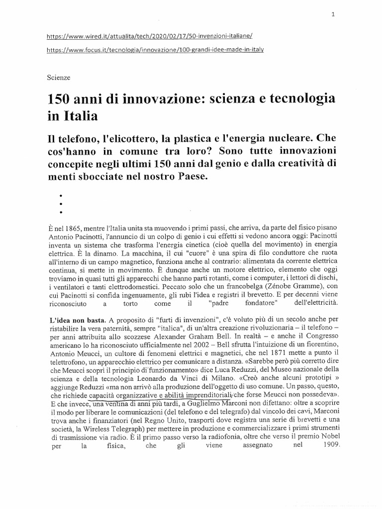 150 Anni Di Evoluzione Scienza e Tecnologia in Italia | PDF