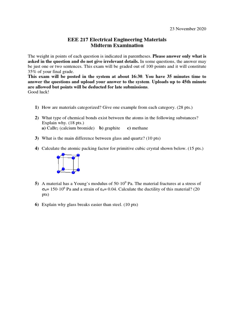 EEE217 Elec Eng Mat Midterm 2020-2021 | PDF