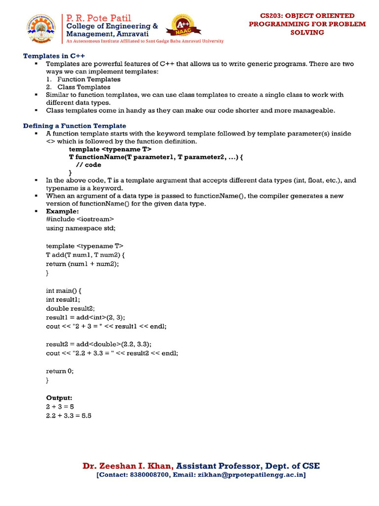 Unit 6 Templates and Exceptions | PDF