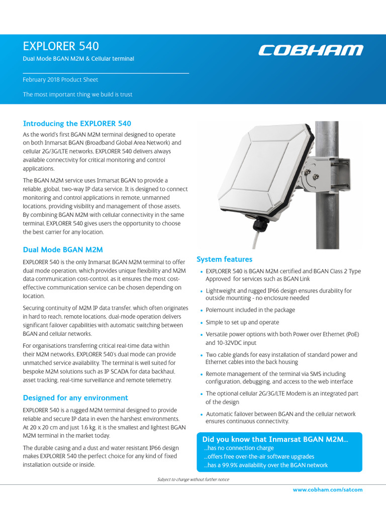 EXPLORER 540: Dual Mode BGAN M2M Terminal | PDF | Digital Technology ...