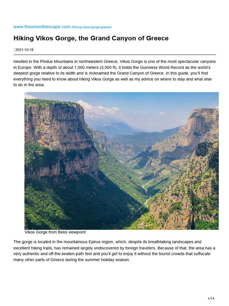 Hiking Vikos Gorge The Grand Canyon of Greece | PDF