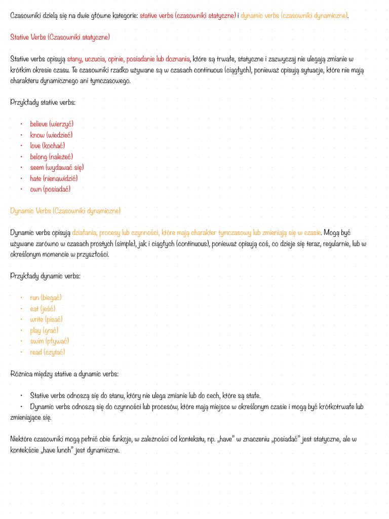 Stative Vs Dynamic Verbs | PDF
