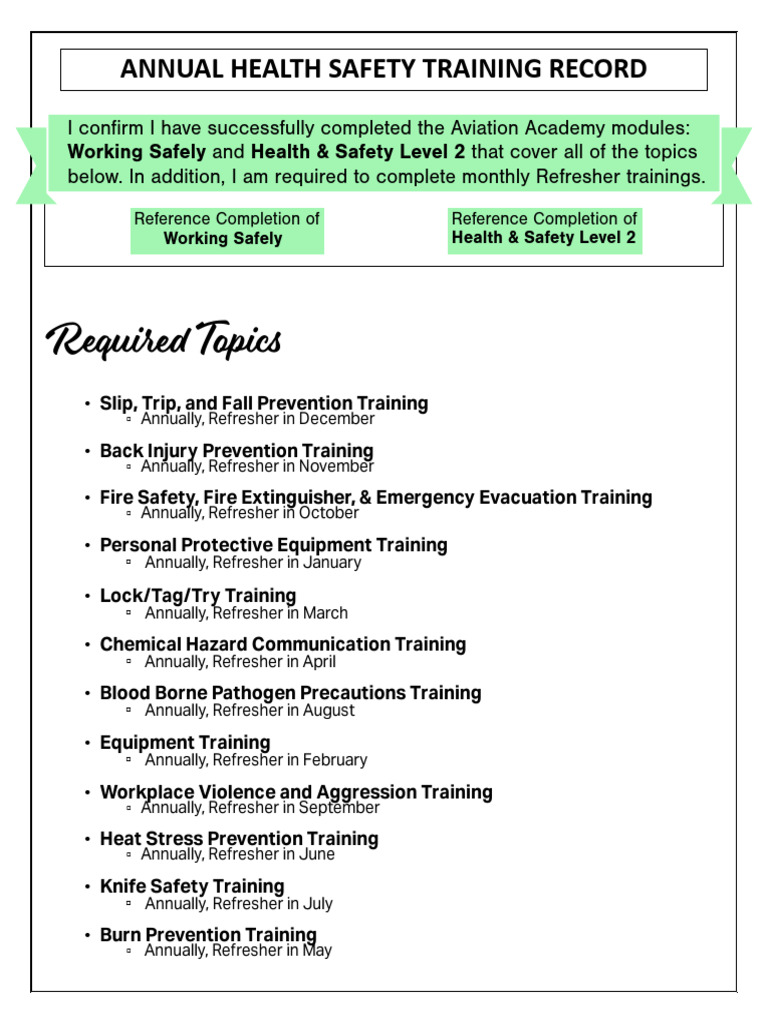 Annual Safety Training Schedule | PDF