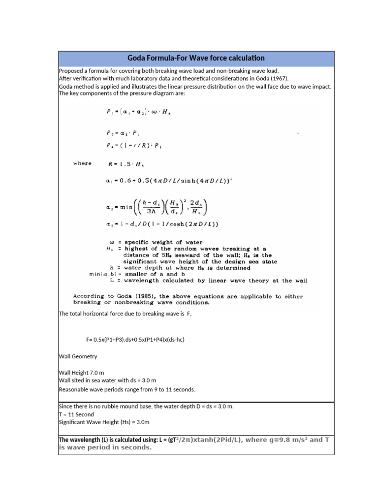 Wave Force Calculation Using Goda Formula | PDF