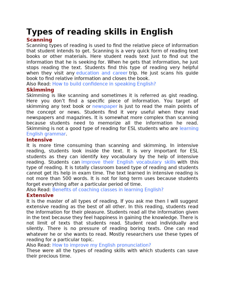 types of reading | PDF | Speed Reading | Cognitive Science