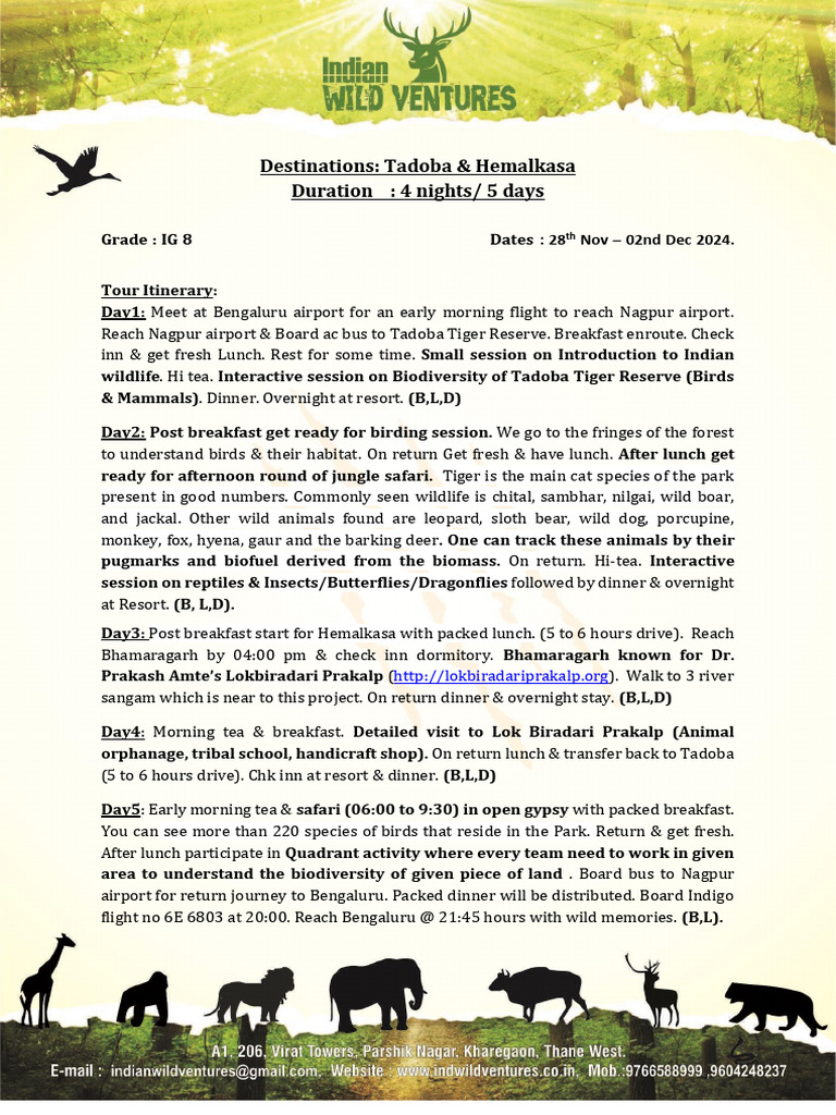Itinerary For Todaba & Hemalkasa | PDF