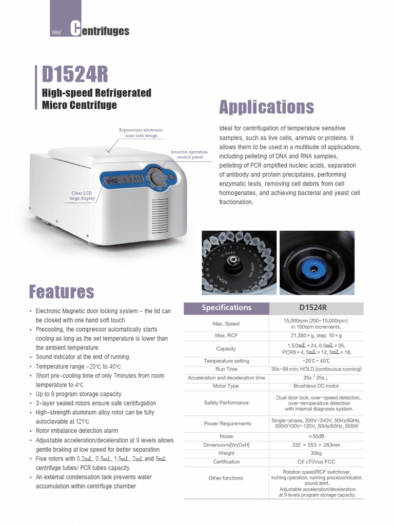 D1524R High Speed Micro-Centrifuges | PDF | Centrifuge | Centrifugation