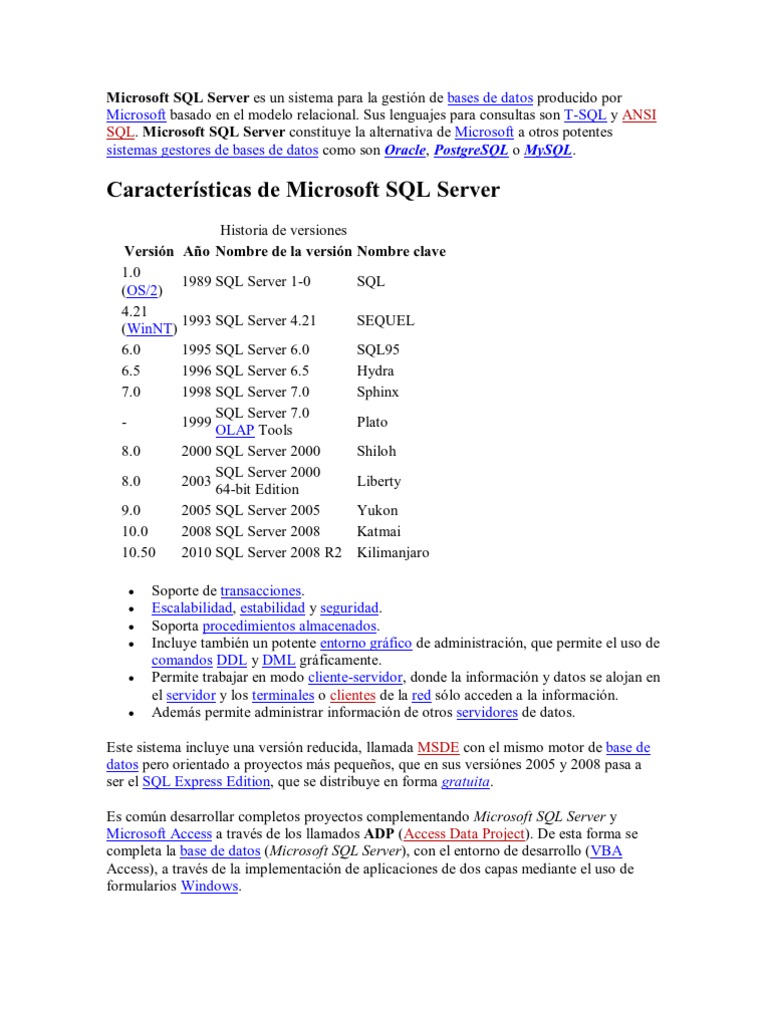Microsoft SQL Server | PDF | Servidor SQL de Microsoft | SQL