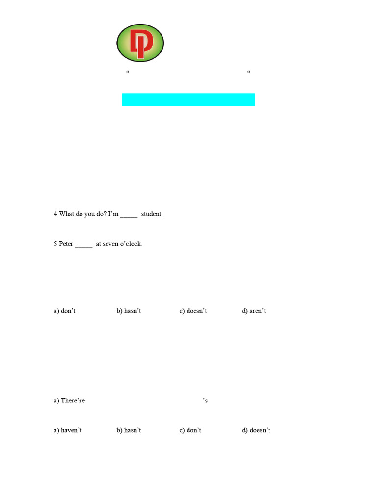 Elementary English Test Questions | PDF