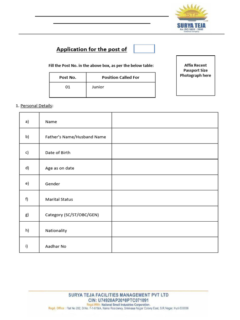IITTSTFMREC-OS2024-2506 Application Form | PDF