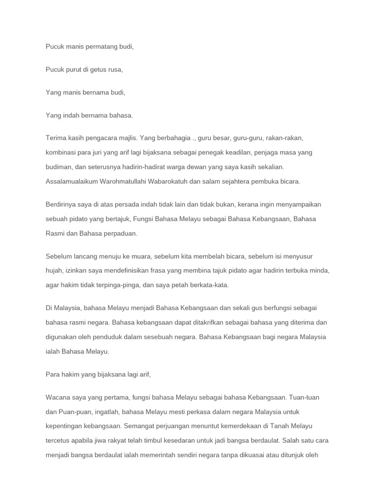 Teks Pidato Peranan Bahasa Melayu | PDF