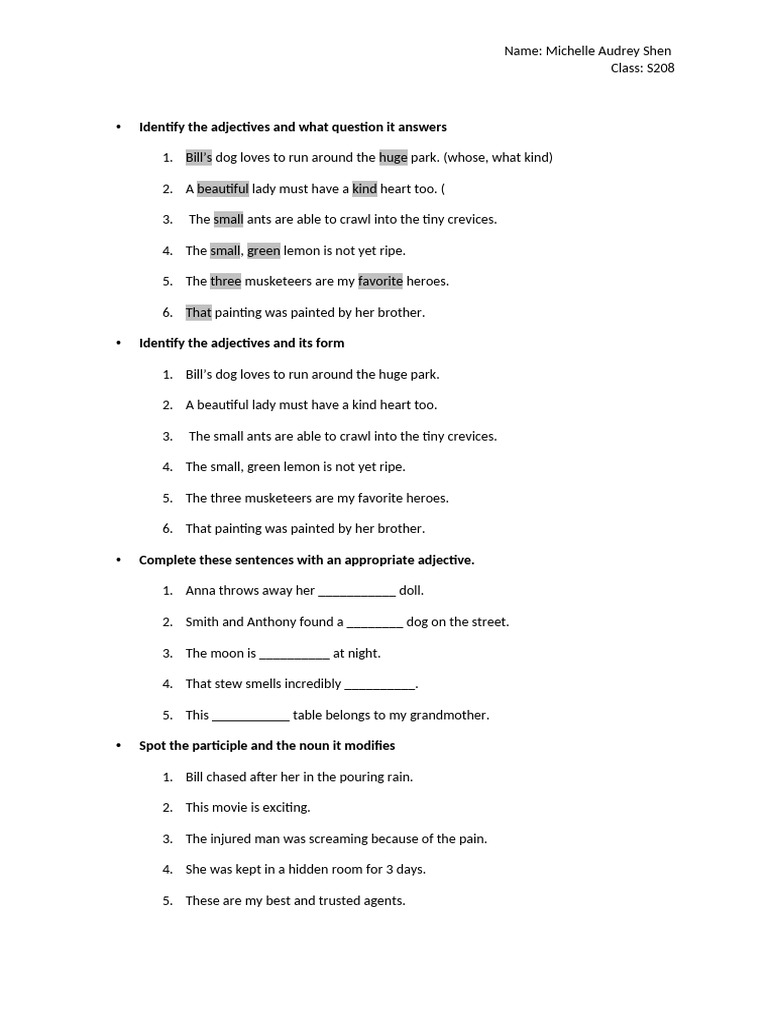Adjective Worksheet | PDF